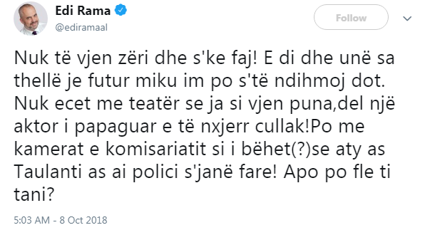 "Je futur thellë e s'të ndihmoj dot", Rama - Bashës: Aktori të nxori ...